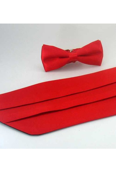 GaffyKırmızı Çocuk Boy Düz Renk Saten Kuşak-Papyon Takim - Ckp-03