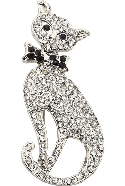 Modex Taşlı Sosyete Kedisi Broş