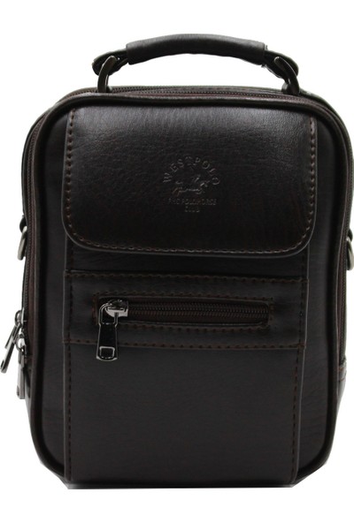 West Polo 3002 Orta Dik Kapaklı El ve Çapraz Askılı Erkek Çanta Kahve