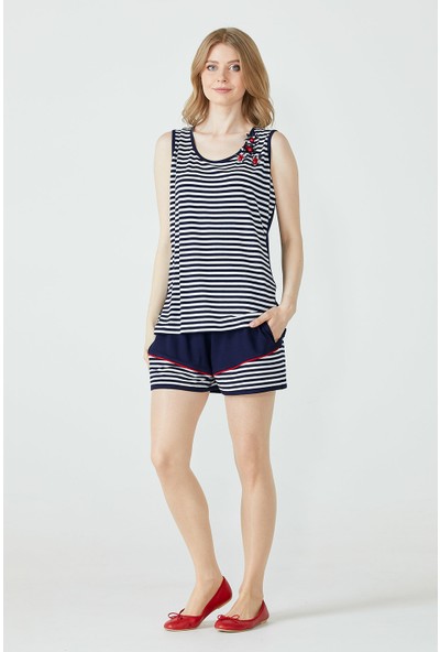 Sementa Yaka Aksesuarlı Kadın Şortlu Takım - Lacivert