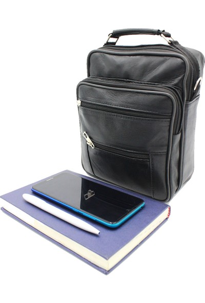 Hakan Çanta EG043 Büyük Boy Erkek Deri El ve Omuz Askılı Çanta Siyah