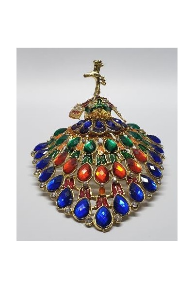 Mrc Dekoratif Taşlı Tasarım Tavus Kuşu Biblo Mücevher Kutu+Süpriz Hediye