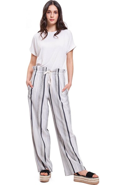Mizalle Çizgili Keten Pantolon