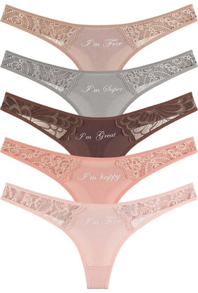 Donella 5'li Renkli Dantelli Tanga - 247101RU-5LI Donella 5'li Renkli Dantelli Tanga - 247101RU-5LI