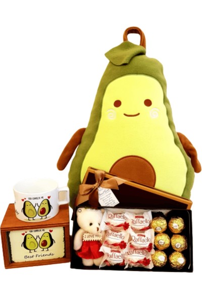 Hanbeyi Sevgiliye Avokado Yastık ve Kupası Çikolata Set