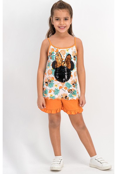 Minnie Mouse Lisanslı Turuncu Kız Çocuk Şort Takım Minnie Mouse Lisanslı Turuncu Kız Çocuk Şort Takım