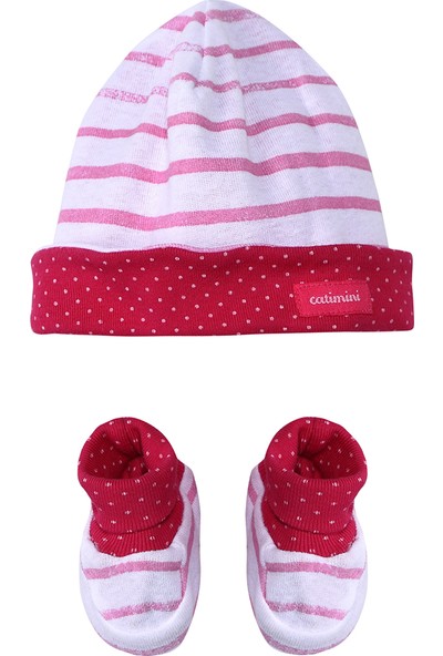 Catimini Yenidoğan Patik Bere Takım Beyaz - Pembe 3 - 6 Ay