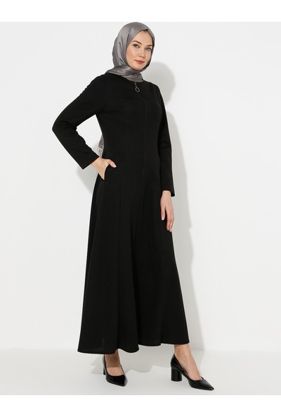 Miss Cazibe Kadın Çift Cepli Boydan Fermuarlı Ferace