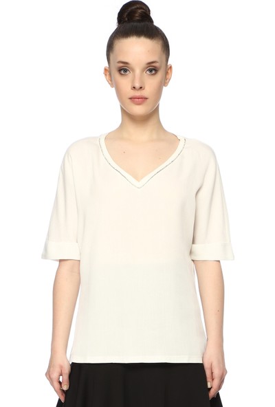 Network Kadın V Yaka Ekru Bluz