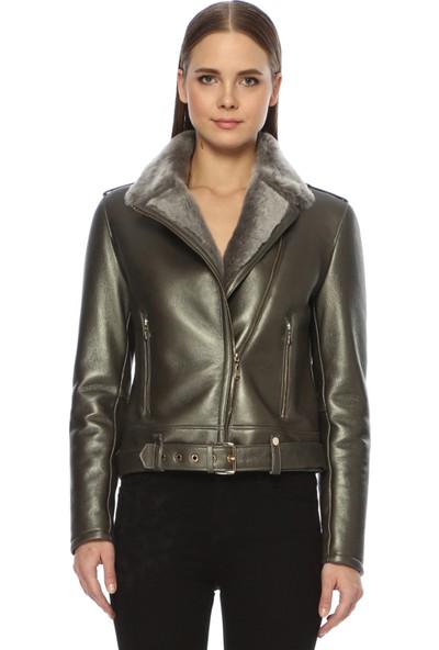 Network Kadın Biker Form Haki Deri Mont Network Kadın Biker Form Haki Deri Mont