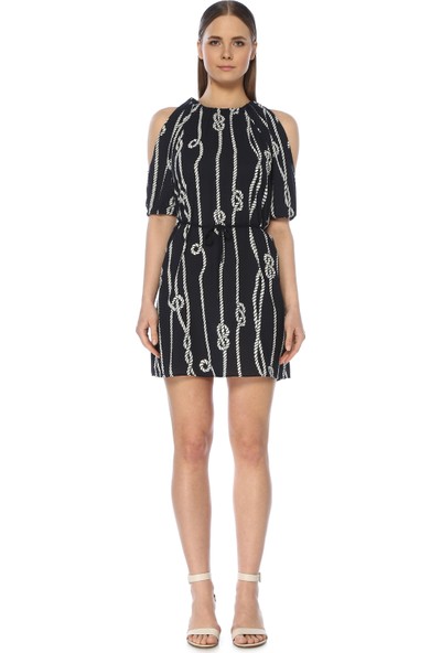 Network Kadın Lacivert Beyaz Mini Elbise