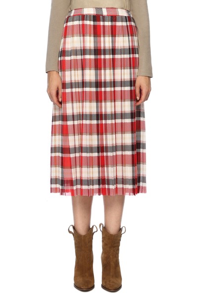 Network Kadın Midi Boy Kırmızı Ekose Pilise Etek