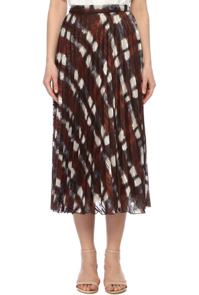 Network Kadın Uzun Boy Kahverengi Pilise Etek