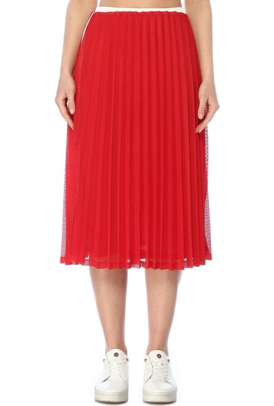 Network Kadın Diz Boy Kırmızı Etek