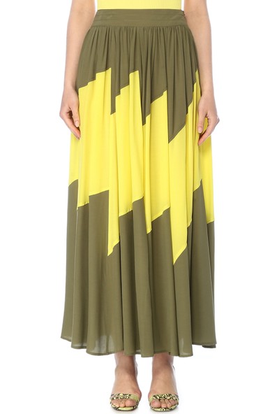 Network Kadın Diz Boy Sarı Yeşil Etek