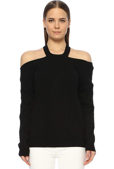 Network Kadın Omuzları Açık Siyah Kazak