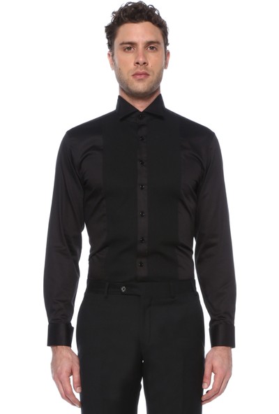 Network Erkek Slim Fit Siyah Smokin Gömlek