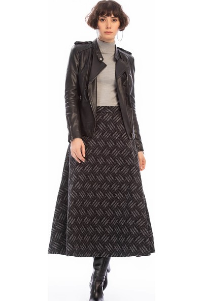 Miss Lusi 8505051 Hasır Desenli Fermuarlı Volanlı Uzun Etek