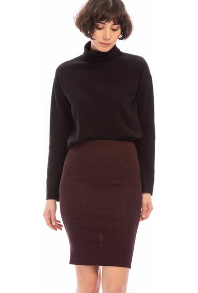 Miss Lusi 8505073 Nokta Desenli Beli Lastikli Yırtmaçlı Kalem Etek