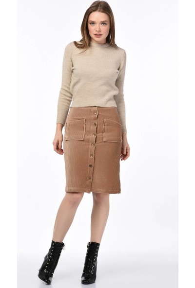 Miss Lusi 8512836 Fitilli Kadife Önü Cepli Etek