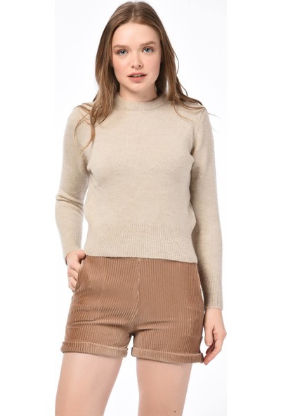 Miss Lusi 8512838 Fitilli Kadife Paça Katlamalı Şort Miss Lusi 8512838 Fitilli Kadife Paça Katlamalı Şort