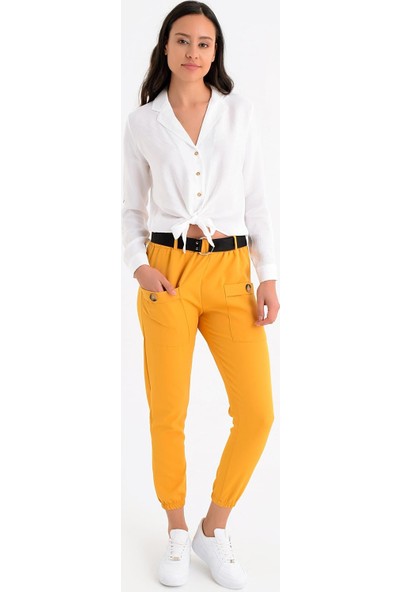 Miss Lusi 9152981 Tokalı Paça Lastik Önden Cepli Pantolon