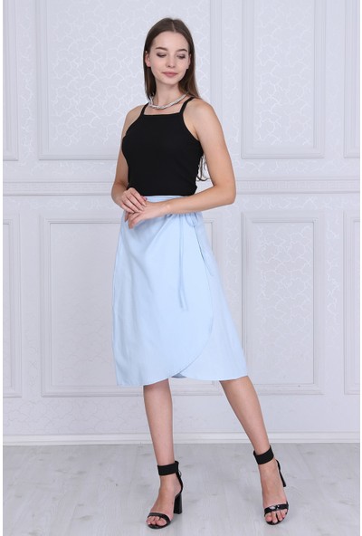 Miss Lusi 9313124 Dok.Viskon Desenli Beli Bağlamalı Anvelop Etek