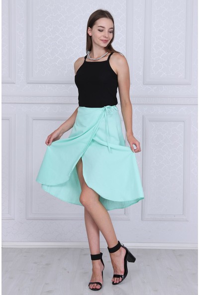 Miss Lusi 9313124 Dok.Viskon Desenli Beli Bağlamalı Anvelop Etek