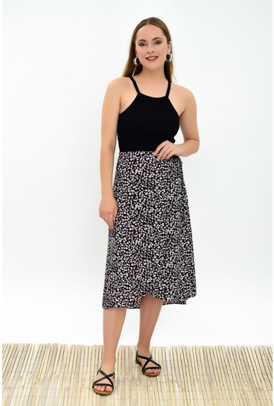 Miss Lusi 9313124 Dok.Viskon Desenli Beli Bağlamalı Anvelop Etek Çiçek Desen