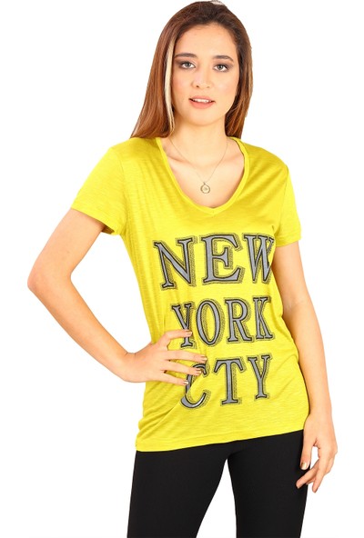 Alexander Gardi Baskılı V Yaka T-Shirt Sarı (B19-130410)