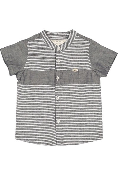 Nanica Hakim Yaka Çizgili Kısa Kol Erkek Bebek Gömlek-Lacivert