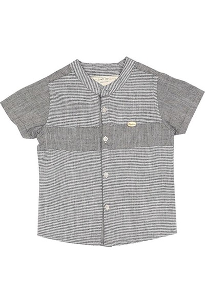 Nanica Hakim Yaka Çizgili Kısa Kol Erkek Çocuk Gömlek-Antrasit