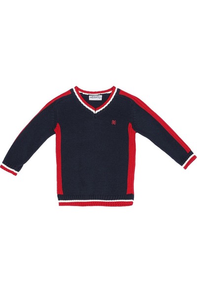 Nanica Üç Renkli V Yaka Erkek Bebek Kazak