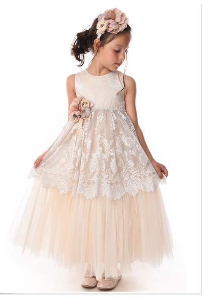 Mialora Couture Kız Çocuk Abiye Elbise Ekru