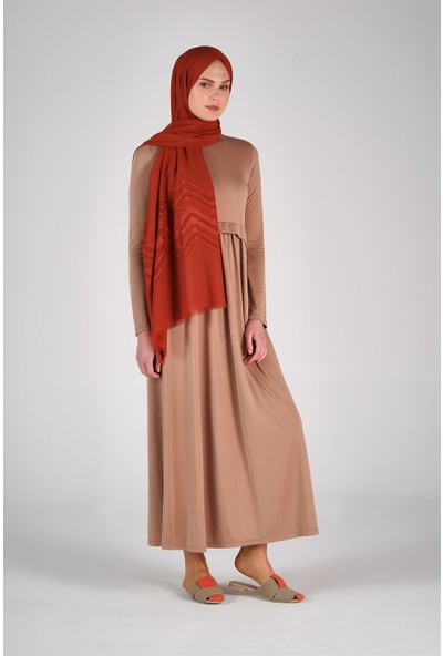 Armine Kolye Aksesuarlı Kadın Günlük Elbise Camel 9Y9720