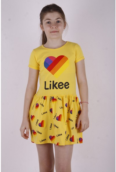 Toontoy Kız Çocuk Like Eteği Kalp Baskılı Elbise