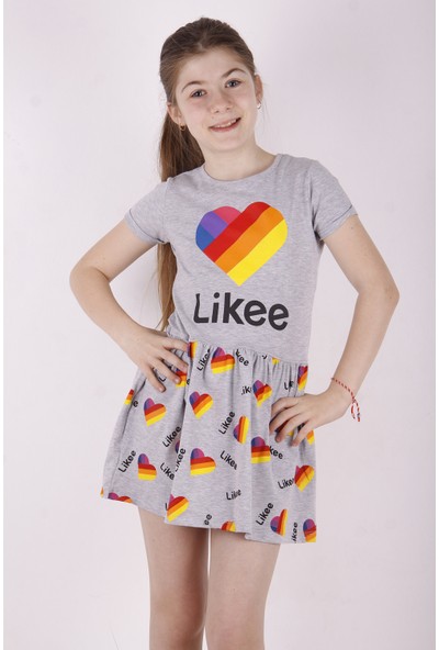 Toontoy Kız Çocuk Like Eteği Kalp Baskılı Elbise