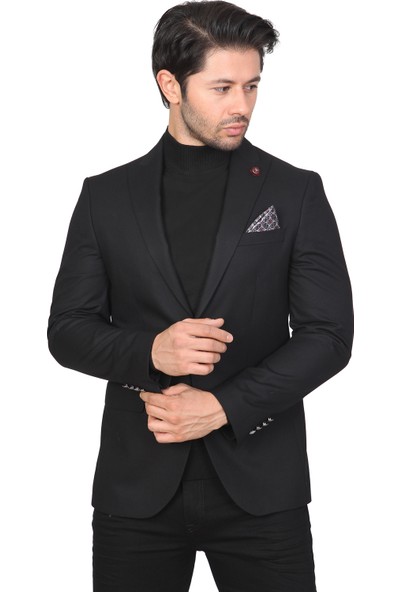 White Stone Slim Fit Sivri Yaka Ceket Siyah White Stone Slim Fit Sivri Yaka Ceket Siyah