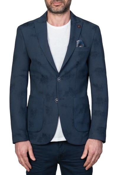 White Stone Snake Ceket Slim Fit Desenli Mavi White Stone Snake Ceket Slim Fit Desenli Mavi