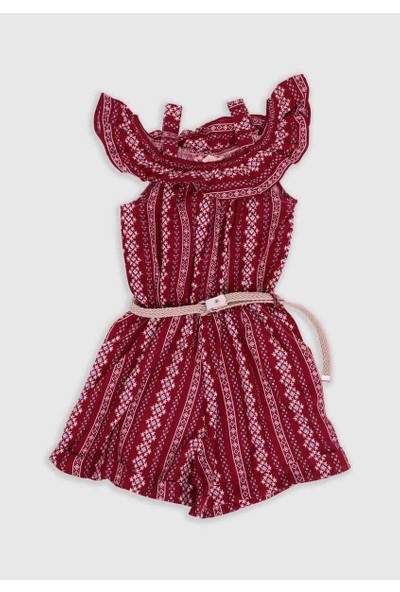 Madonna Yaka Kız Çocuk Şort Tulum | Kırmızı