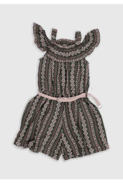 Madonna Yaka Kız Çocuk Şort Tulum | Yeşil