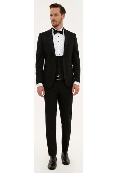 Pierre Cardin Siyah Ekstra Slim Fit Yelekli Smokin Takım 50224036-VR046