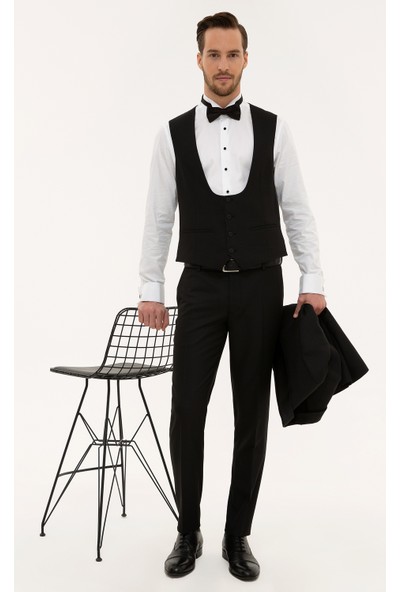 Pierre Cardin Siyah Ekstra Slim Fit Yelekli Smokin Takım 50224041-VR046