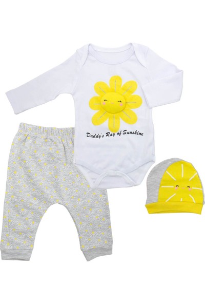 Güneş Bebe Papatya Desenli Body 3'lü Takım