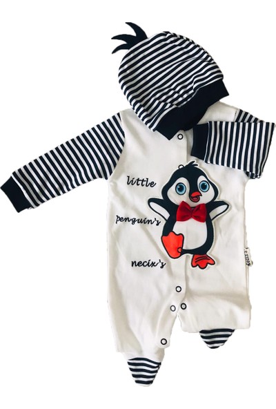 Necixs Baby Necix Şapkalı Tulum Penguenli %100 Pamuk