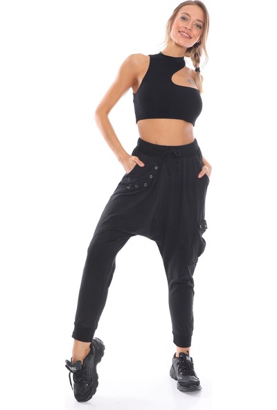 PodiumStar Cepleri Zımba Detaylı Yeşil Şalvar Pantolon