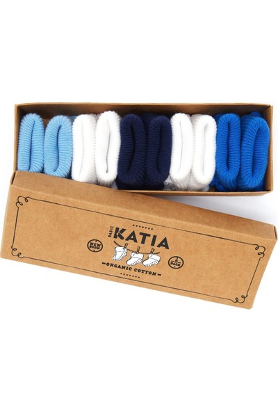 Katia&Bony Renkli Yenidoğan Organik 5 Li Bebek Çorap - Beyaz/Mavi