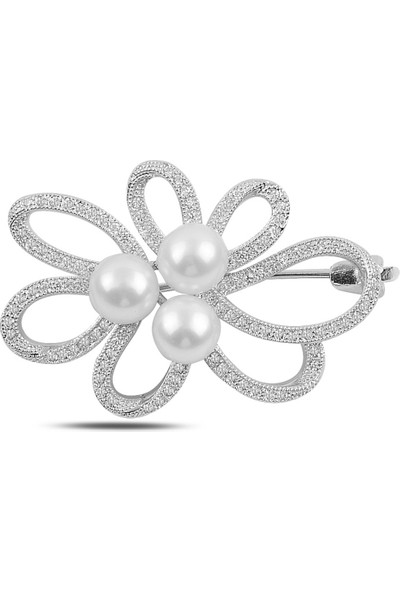 Zuk Collection Gümüş Inci & Zirkon Taşlı Broş