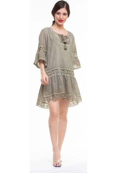 Maldia Dantel Detaylı İspanyol Kol İtalyan Elbise