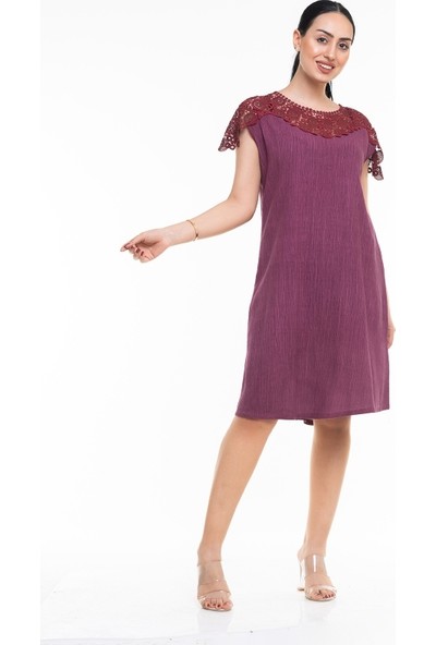 Maldia Dantel Yaka Uzun İtalyan Elbise